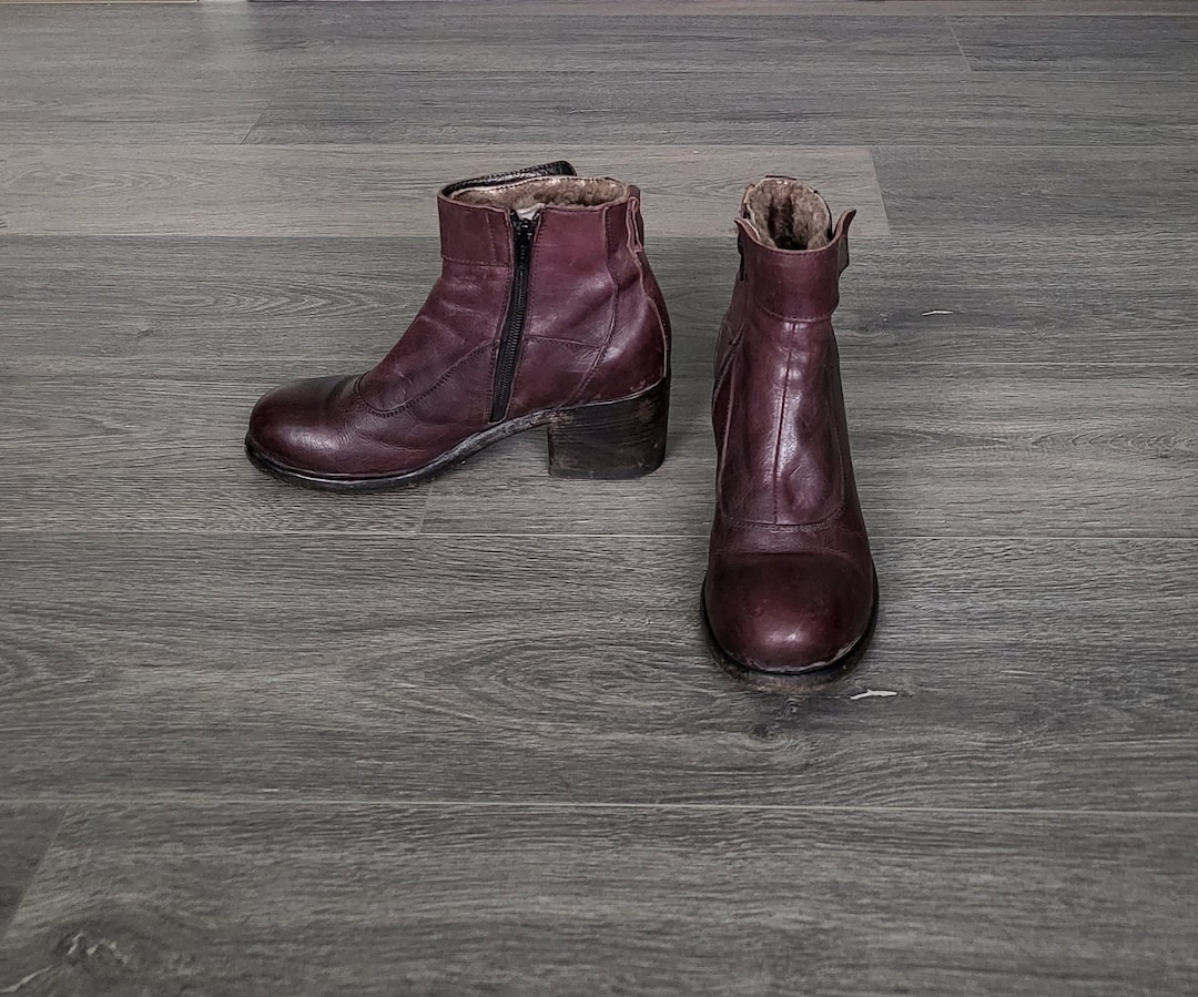 Vintage Mahogany Red Leather Ankle Boots Women Size EU 38 1/2 - Etsy