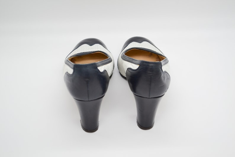 Vintage Leather Spectator Pumps: Black & White Wingtip Heels, EU 36 - Etsy