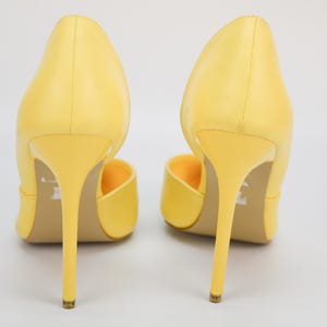 Leather D'orsay Heels in Light Yellow Pointy Toe High Stiletto Heel ...