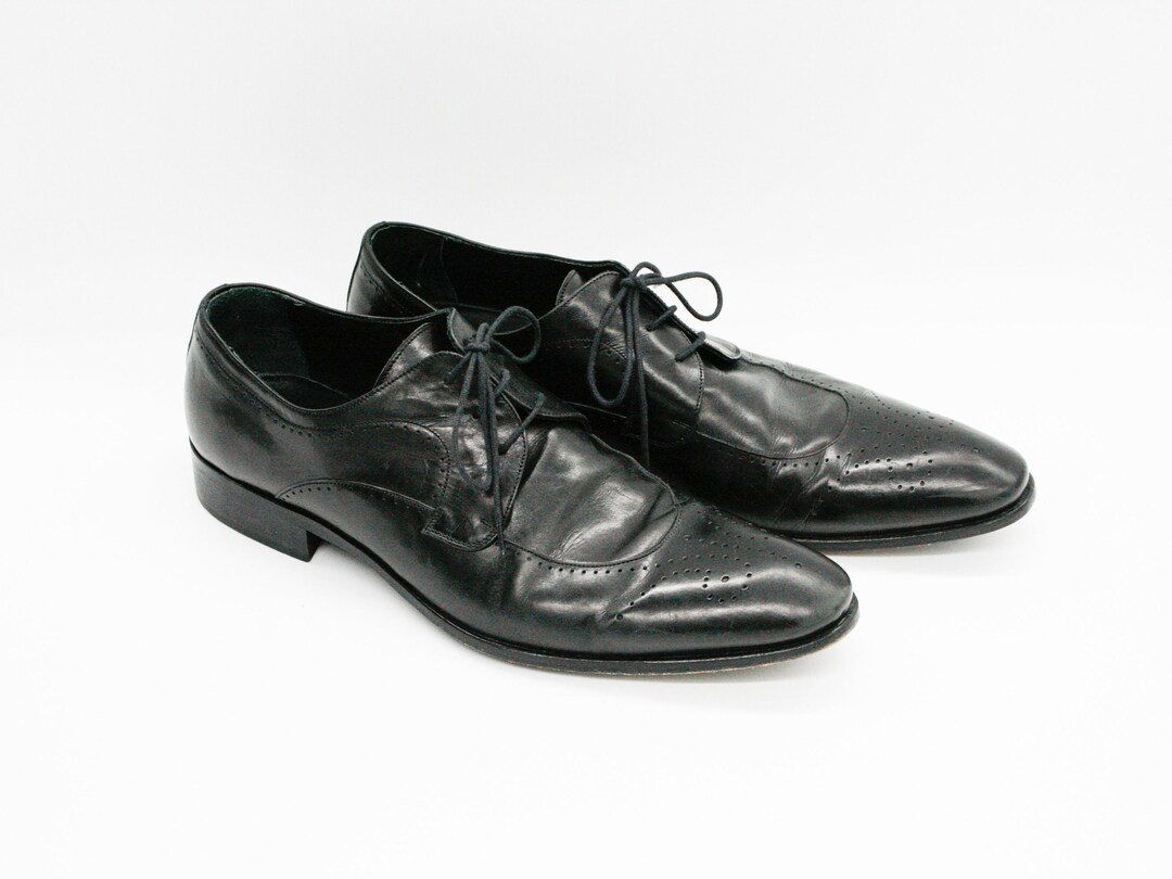 Vintage Morandi Black Leather Brogue Oxford Shoes - Made in Italy EU 44 ...