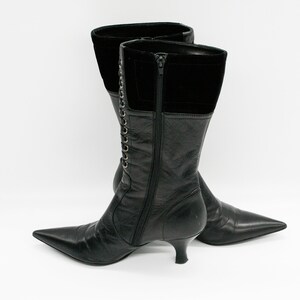 Leather Lace up Mid Calf Boots in Black Victorian Inspired Pointy Toe ...