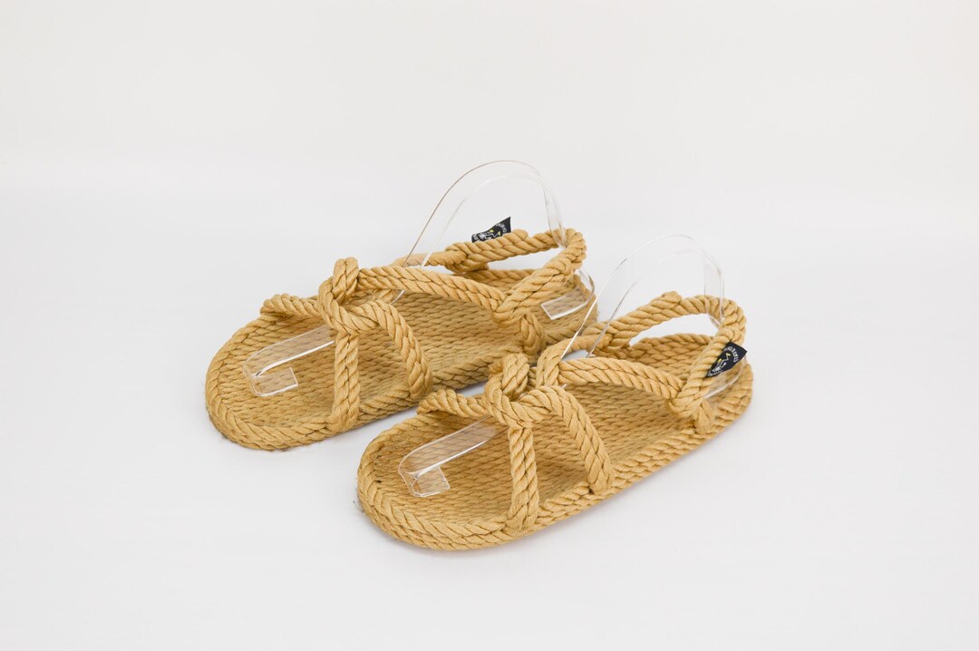Vintage Jute Rope Sandals in Beige | Boho Crisscross Braided Rope Open ...