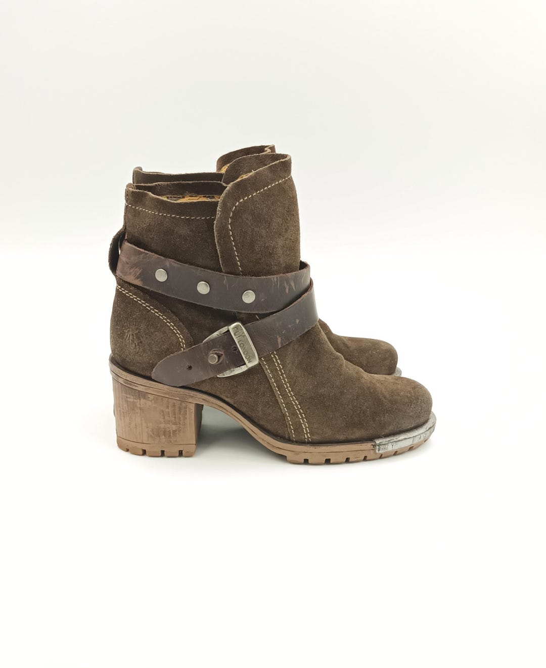 Vintage Suede Ankle Boots: Chunky Heel Strappy Booties, EU 37 - Etsy