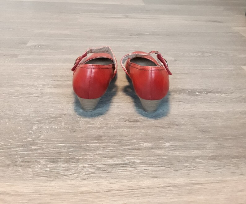 Vintage Women Red Leather Wedge Strap Shoes European German 4 - Etsy