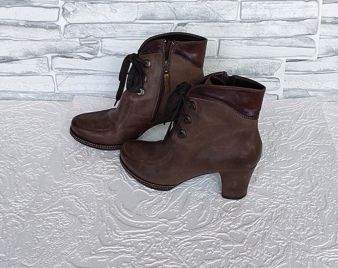 Brown Leather Lace up Ankle Boots / Size 37 EU / Combat Punk Rock ...