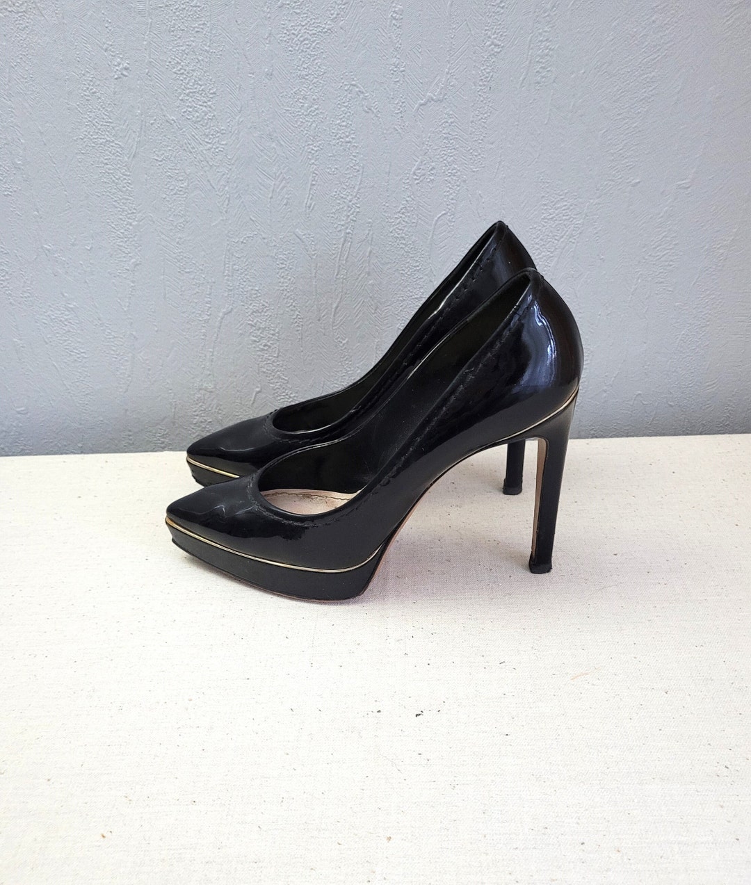 Women Black Patent Leather Pumps / Platform Shoes With Stiletto Heels ...