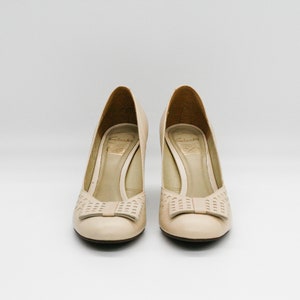 Handcrafted All Leather Pumps in off White / Decorated Toe Caps / High ...