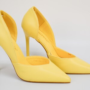 Leather D'orsay Heels in Light Yellow Pointy Toe High Stiletto Heel ...