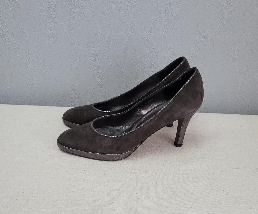 Vintage Suede Platform Pumps: Dark Grey Stiletto Heels, EU 39.5 / US 8 ...
