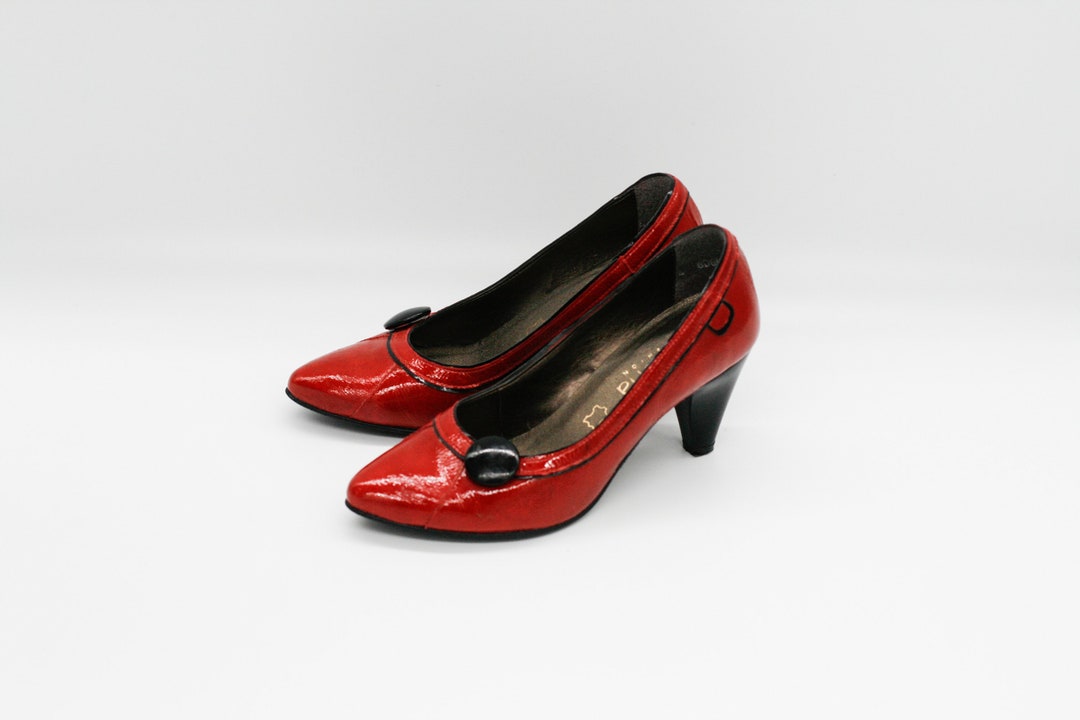Vintage Red Patent Leather Cone Heels Pumps / Size 36EU 4UK 5US Women ...