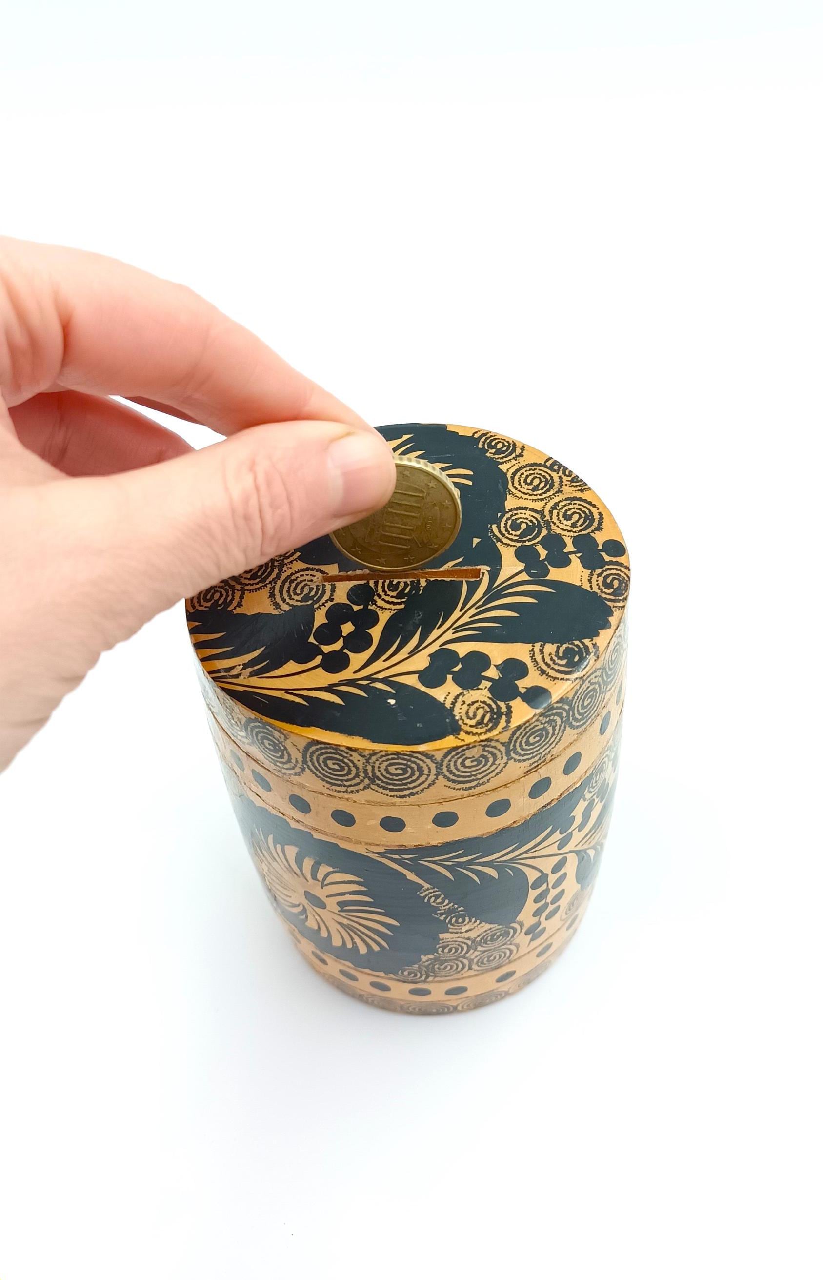 Vintage Wooden Coin Bank: 1970s Floral Lidded Money Box - Etsy