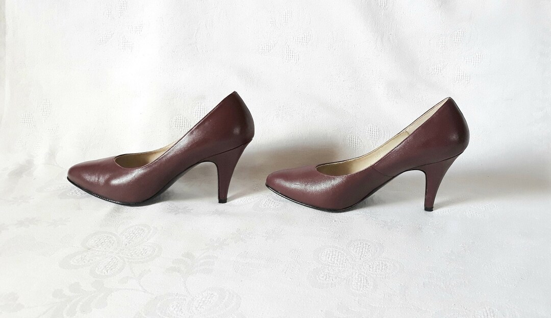 Vintage Dark Red Leather Women Pumps / Oxblood Color Shoes/ Classy ...