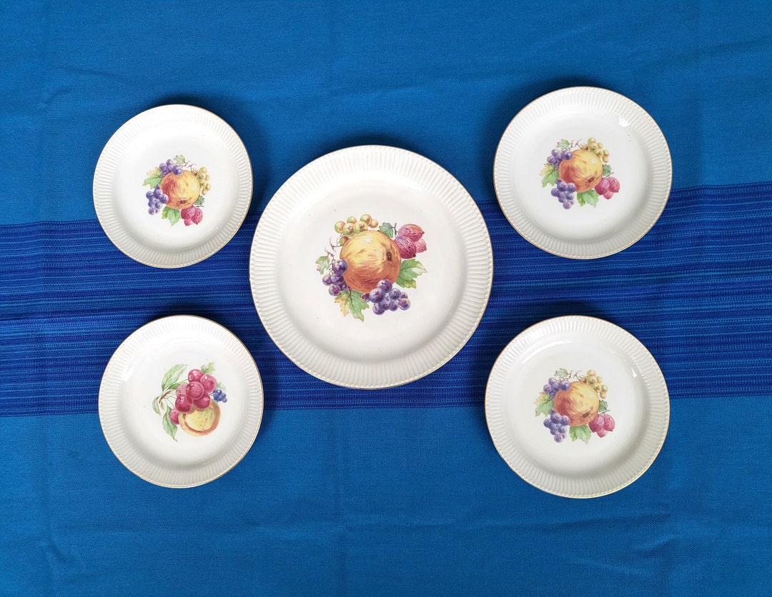 Vintage Porsgrund Norway Porcelain Plates Set / Fruit Motif Dishes Set ...