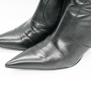 Leather Lace up Mid Calf Boots in Black Victorian Inspired Pointy Toe ...