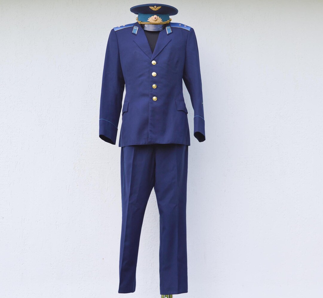 Full Set of Vintage Aviator Uniform Men Suit in Blue Hat Jacket Pants ...