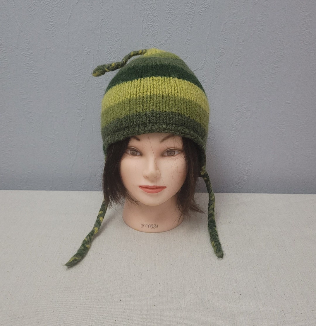 Peruvian Wool Hat Green Bonnet for Women Small Size or Kids / Knit Elf ...