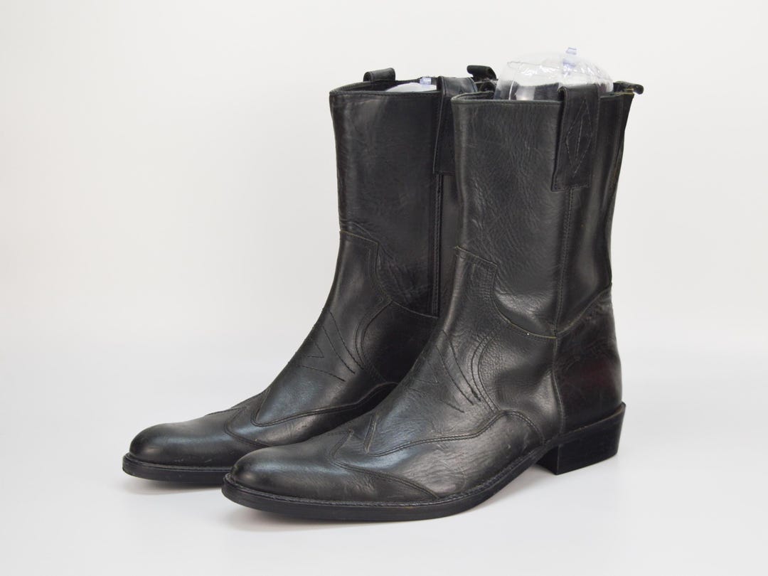 Vintage Leather Cowboy Wingtip Mens Boots in Black | Ankle Boots Mens ...