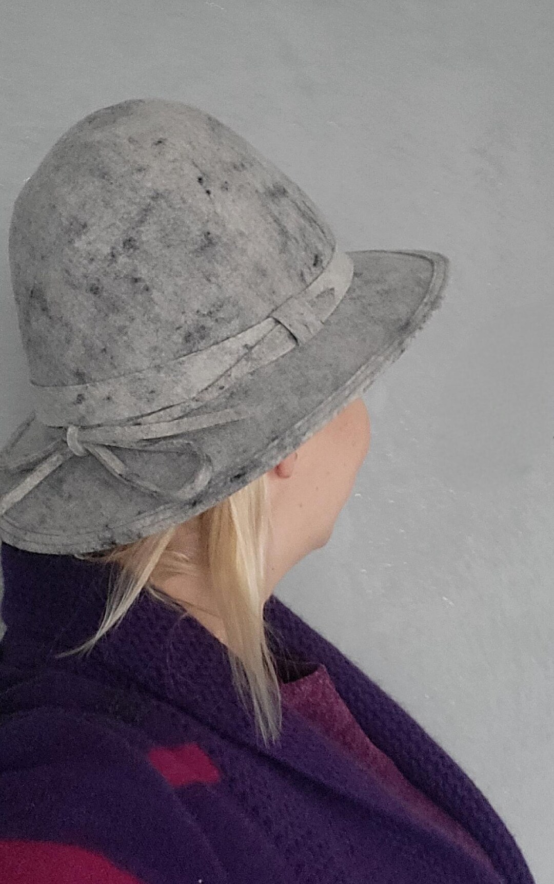 Vintage Women Felt Fedora Hat/ Gray Trilby Hat With Bow Tie / Elegant ...