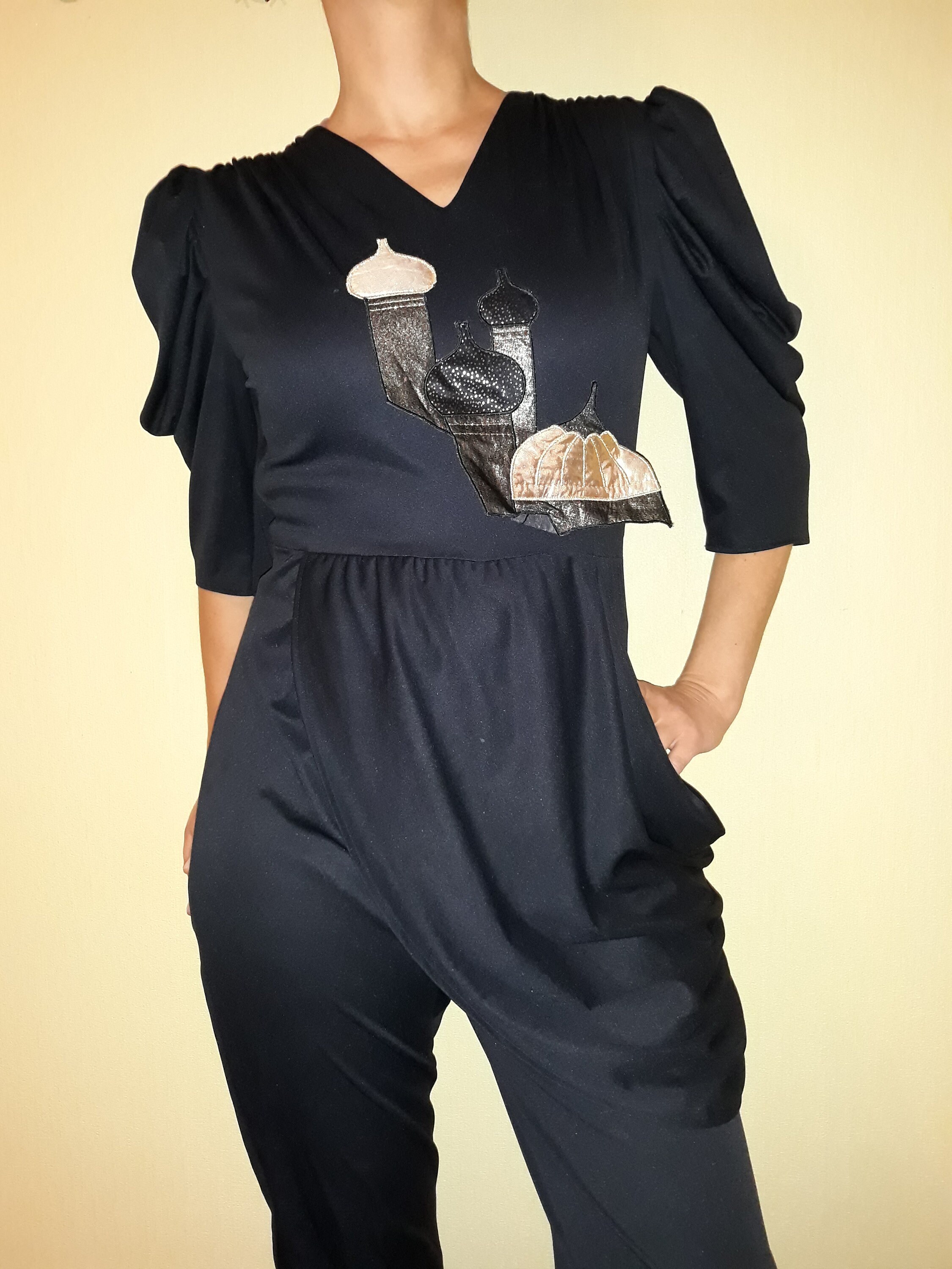 Vintage Black Women Jumpsuit 80s Romper Dolman Sleeved Overall | Etsy