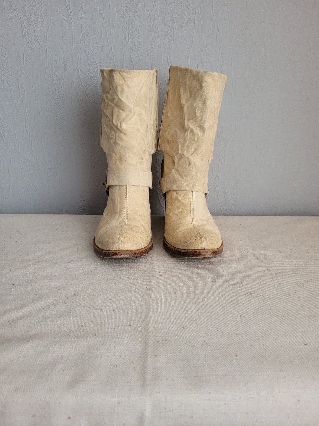 Vintage Cream White Suede Ankle Boots for Women / 38 EU / Vic Matie ...