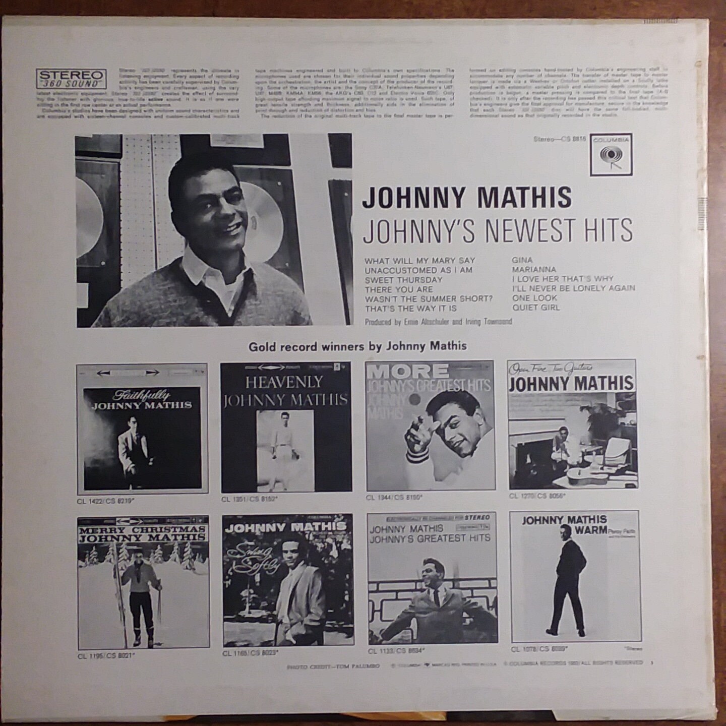 Johnny Mathis Johnny's Newest Hits CS-8816 Vinyl Record LP 1963 - Etsy