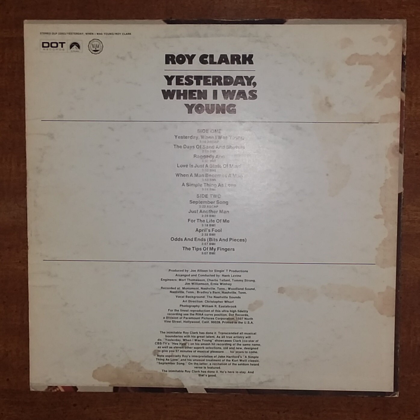 Roy Clark - Yesterday, When I Was Young DLP-25953 Vinyl Record LP 1973 ...