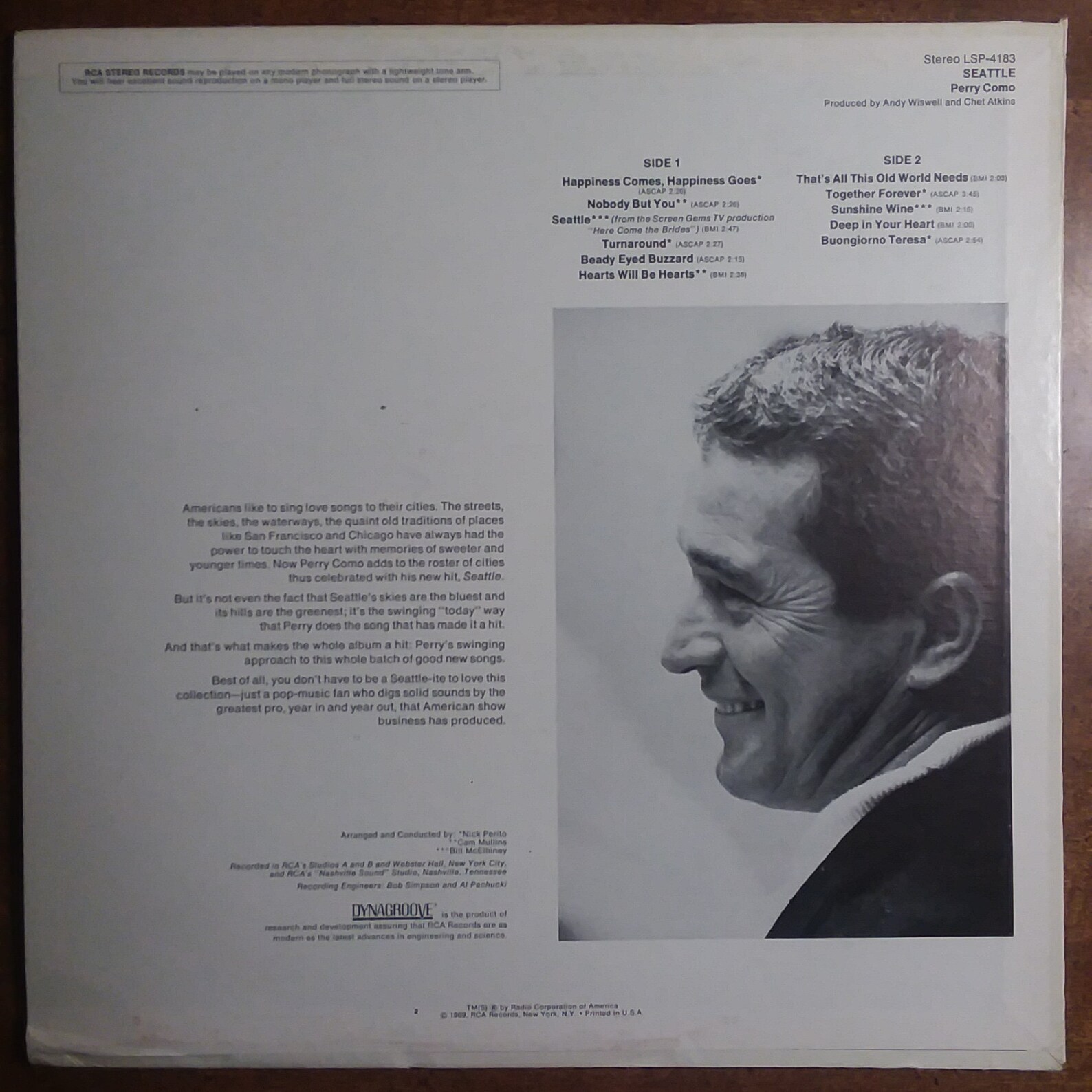 Perry Como - Seattle LSP-4183 Vinyl Record LP 1969 - Etsy