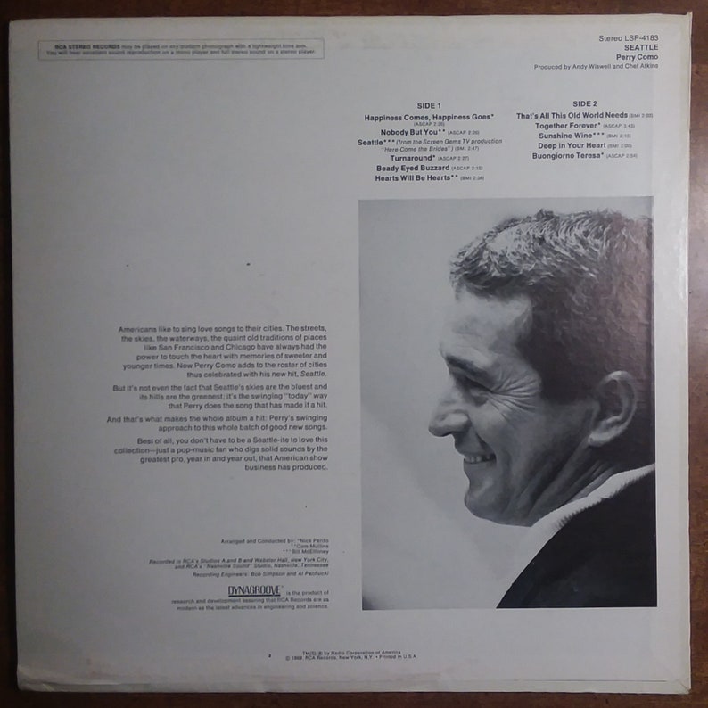 Perry Como - Seattle LSP-4183 Vinyl Record LP 1969 - Etsy