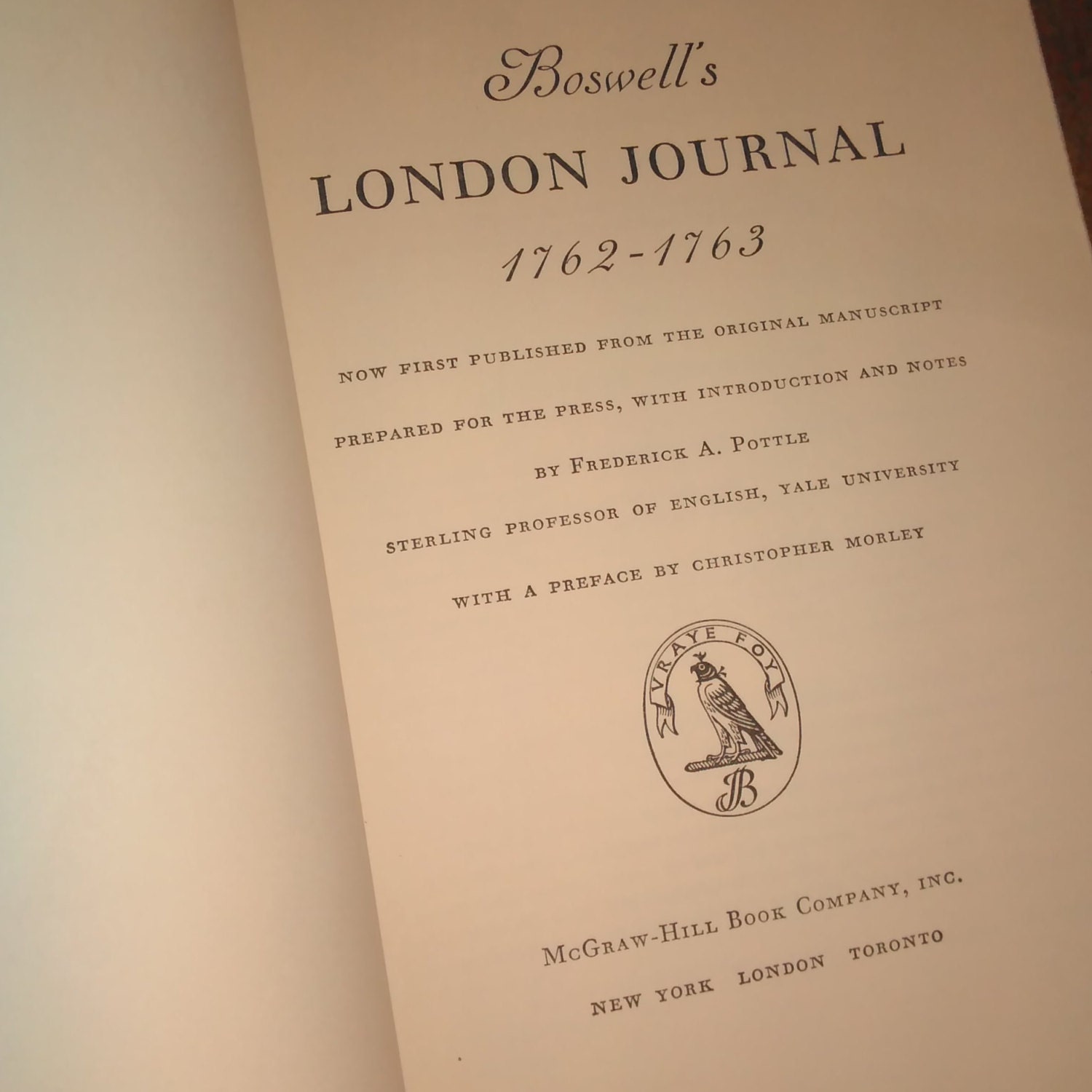1950 First Edition James Boswell Boswell's London Journal 1762-1763 ...