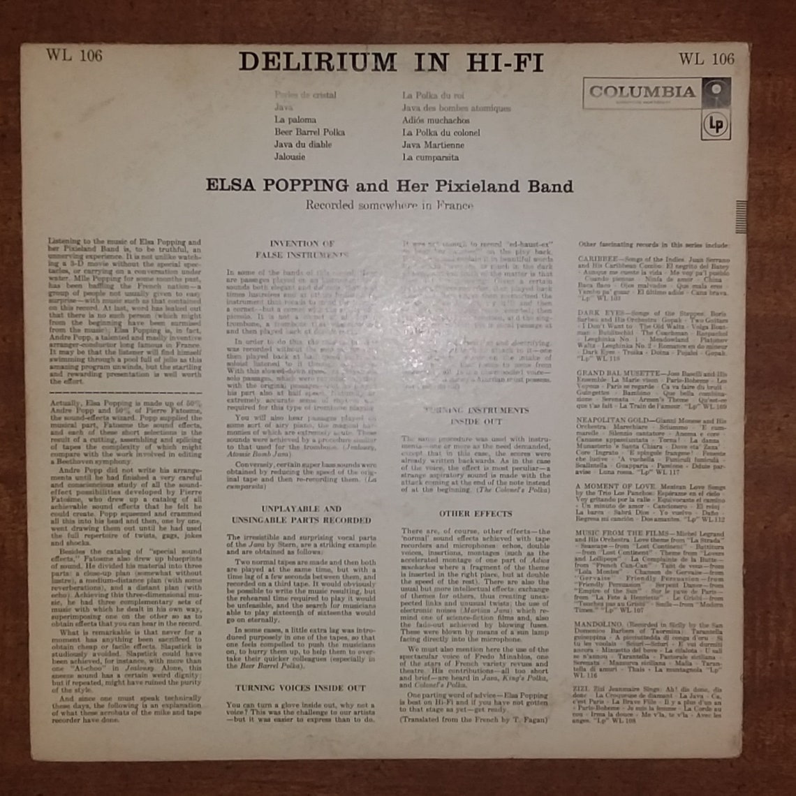 Elsa Popping and Her Pixieland Band WL-106 Vinyl Record LP 1958 - Etsy