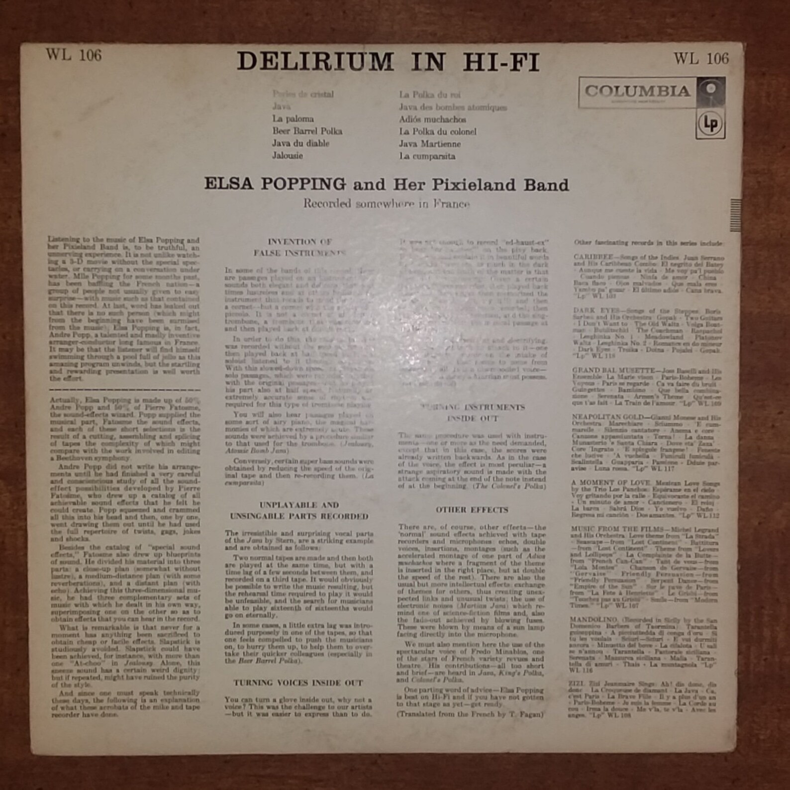 Elsa Popping and Her Pixieland Band WL-106 Vinyl Record LP 1958 - Etsy