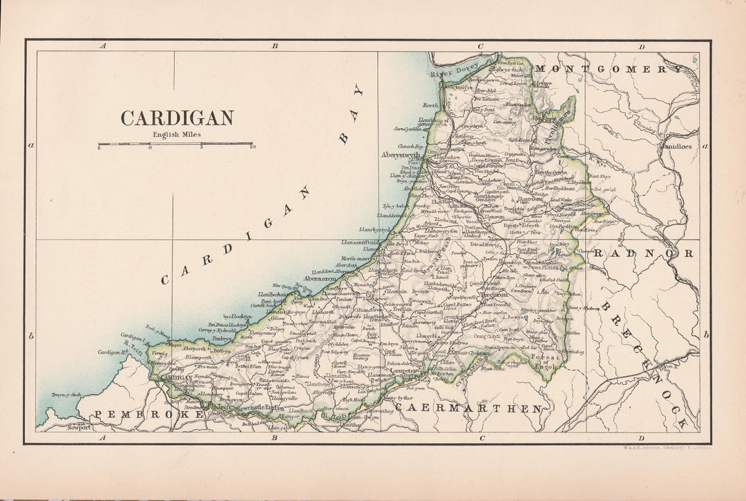 CARDIGAN Antique, Original Lithograph Map of Cardigan Bay and Local ...