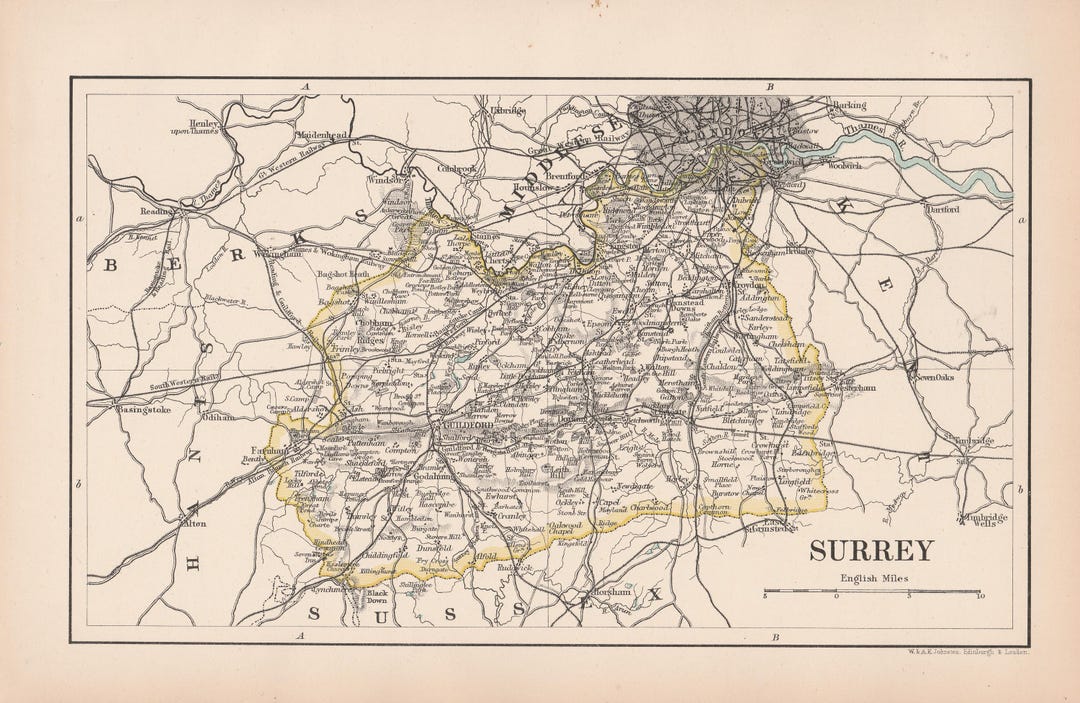 SURREY Antique, Original Lithograph Map of Guilford and Surrounding ...
