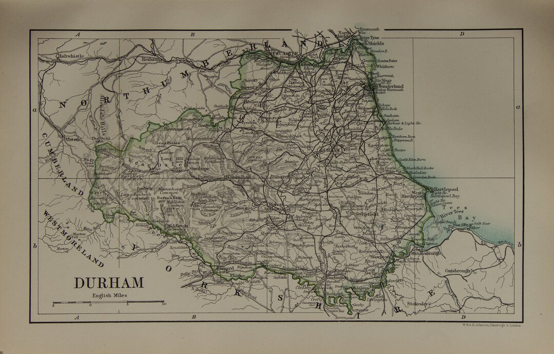 Antique, Original Lithograph Map of Durham. Printed in 1889 by W. & A ...
