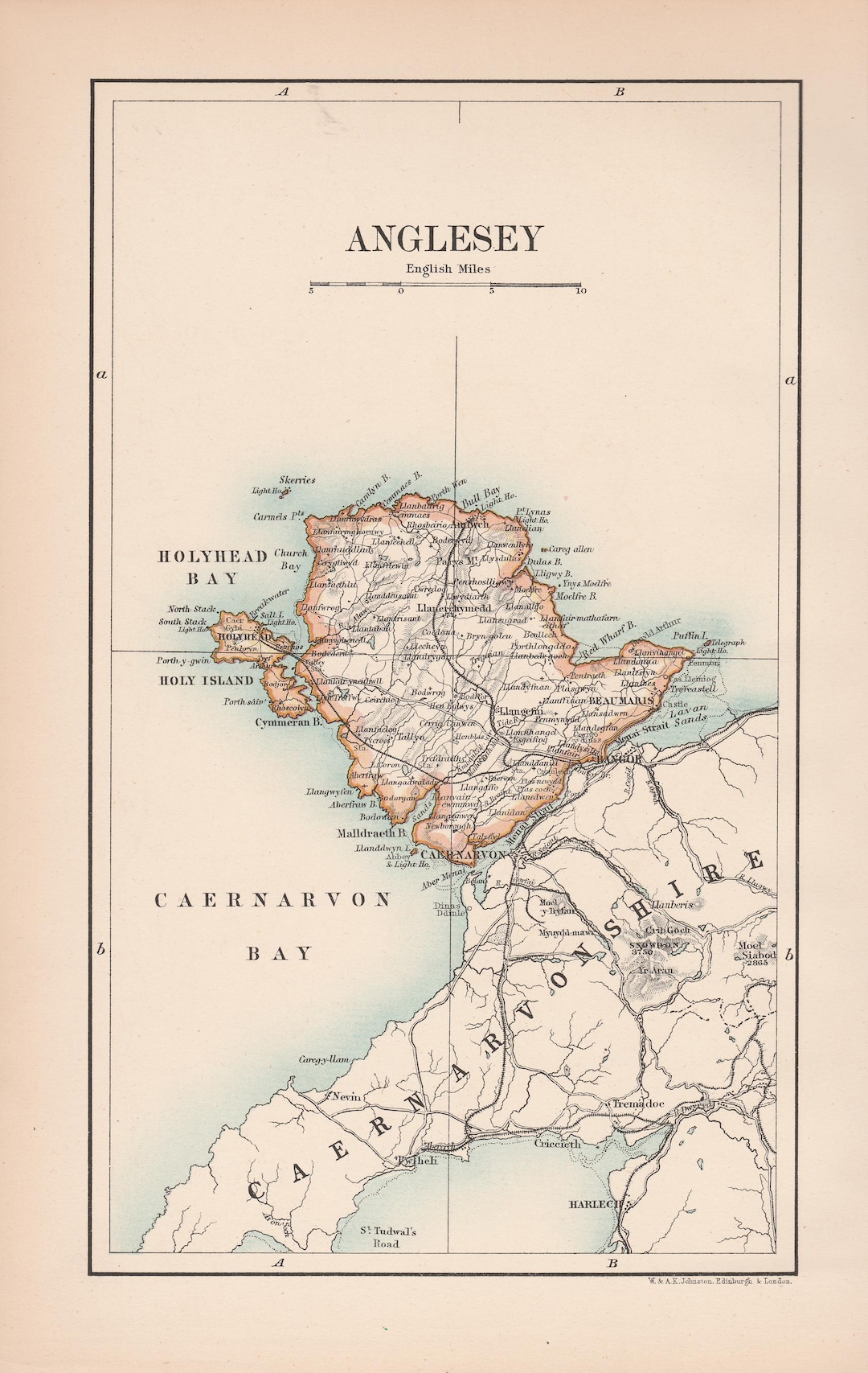 ANGLESEY Antique, Original Lithograph Map of Holy Island and ...