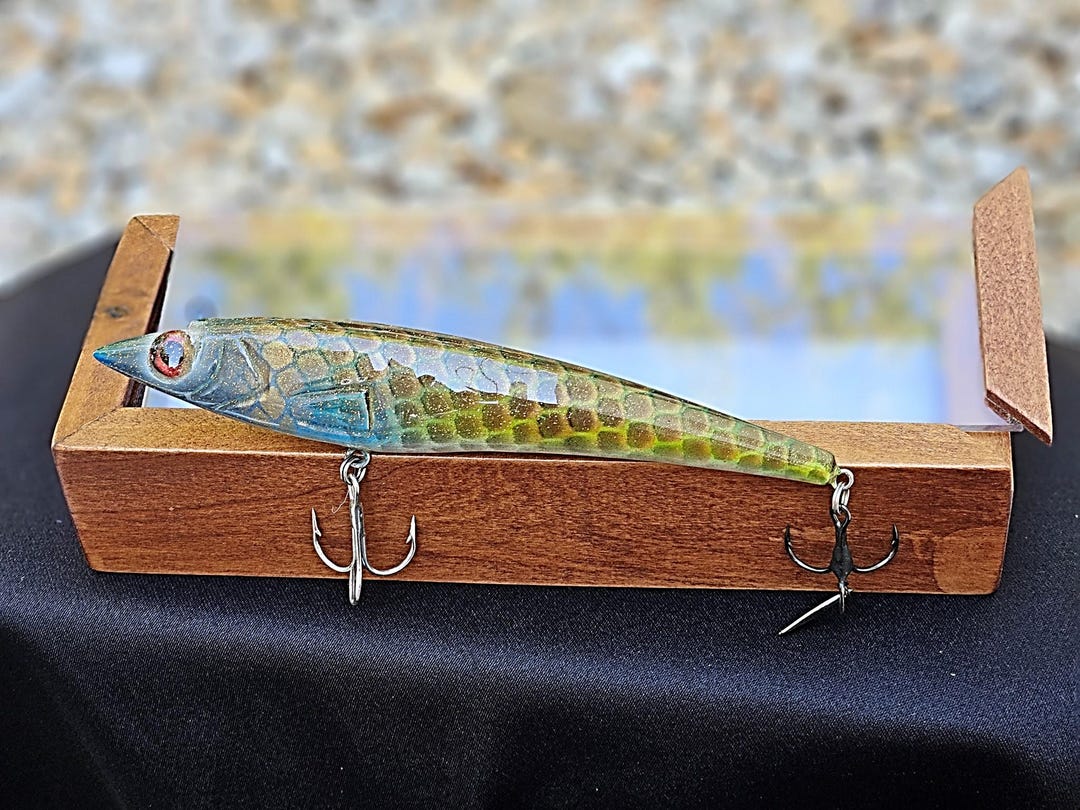 Unique Hand Made Functional Fishing Lure in Custom Wooden Gift/display ...
