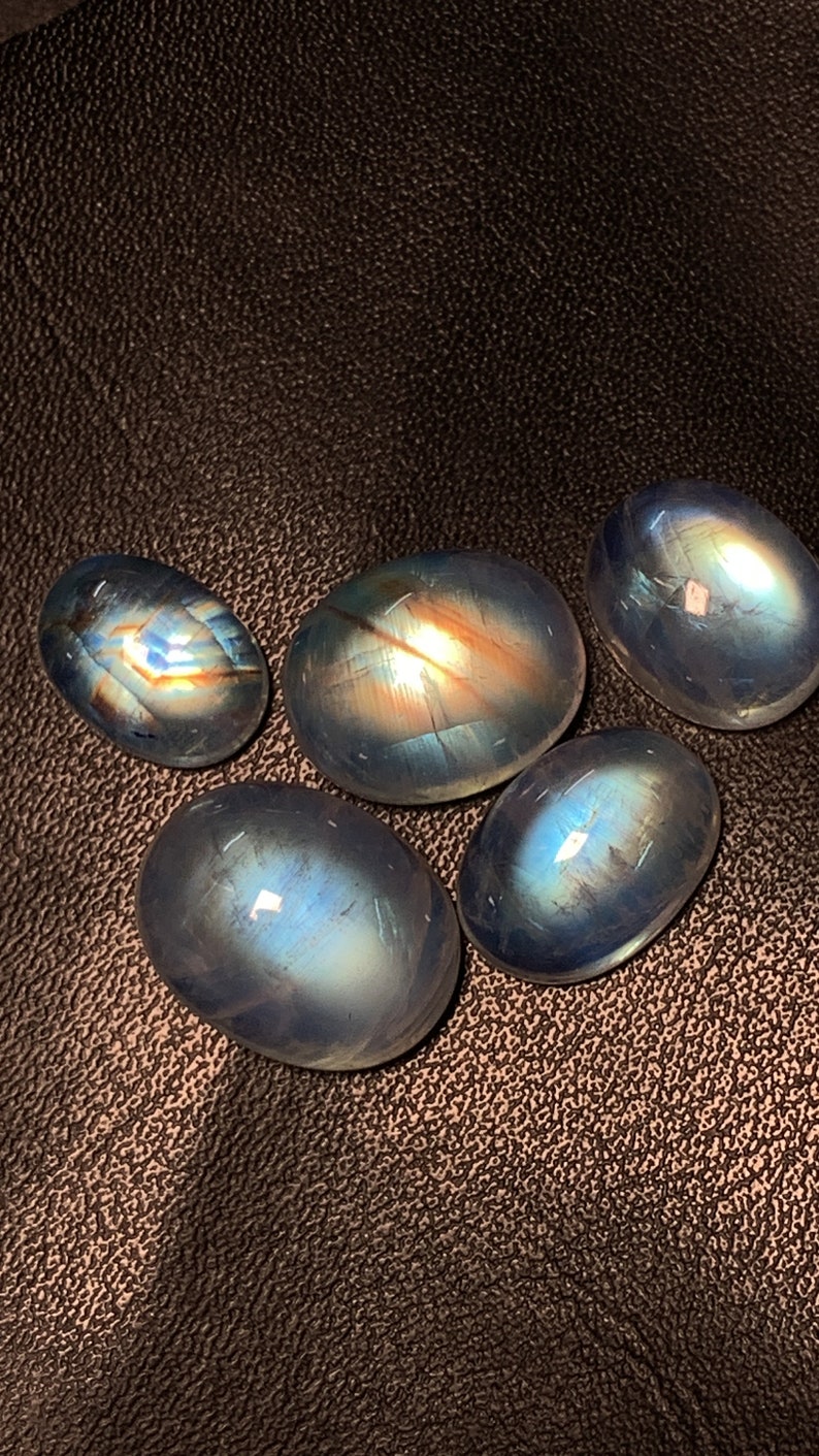 6A Rainbow Moonstone Cabochons: Oval Gemstones, 46 Ct, 5 Pieces - Etsy