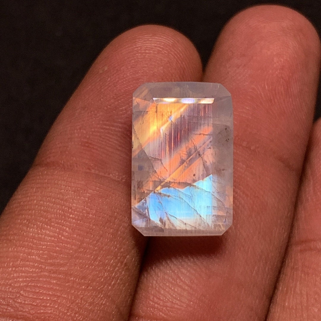 Superb 5A Quality Natural Multi Fire Rainbow Moonstone, Faceted Cut Loose Moonstone, Size 12x18 ...