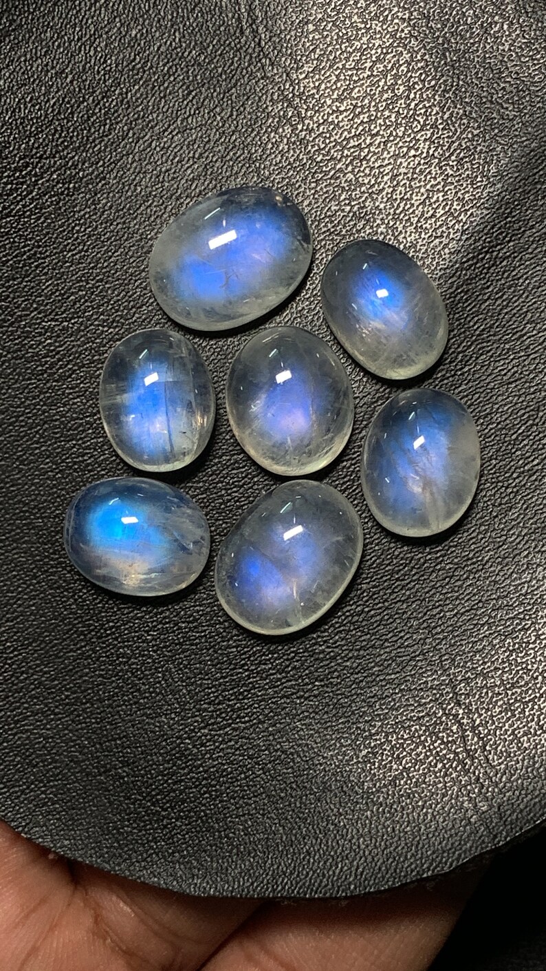 Rainbow Moonstone Oval Cabochons, Blue Flash, 5A Quality, 56 Ct (7 ...