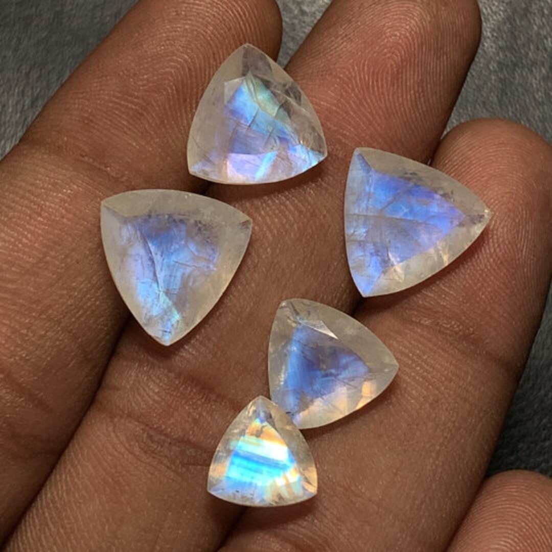 6A Rainbow Moonstone Trillion Cut Stone: Loose Gemstone Lot (9-13 MM ...