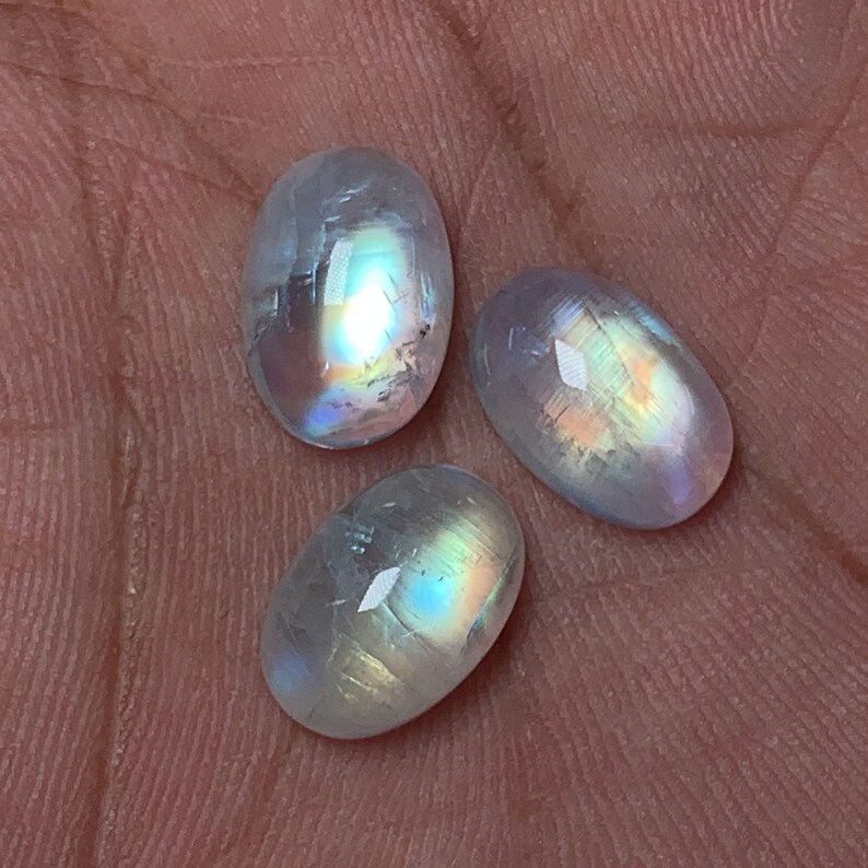 Fabulous Multi Fire Rainbow Moonstone, 3 Pieces Smooth Polish Loose Stone, Size 9x13 MM Weight ...