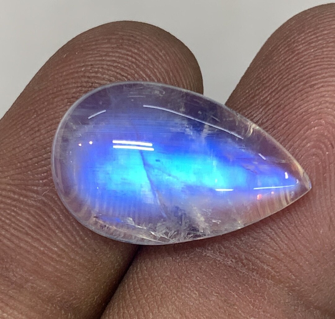 Beautiful 6A Quality Blue Fire Rainbow Moonstone, Pear Shape Smooth ...