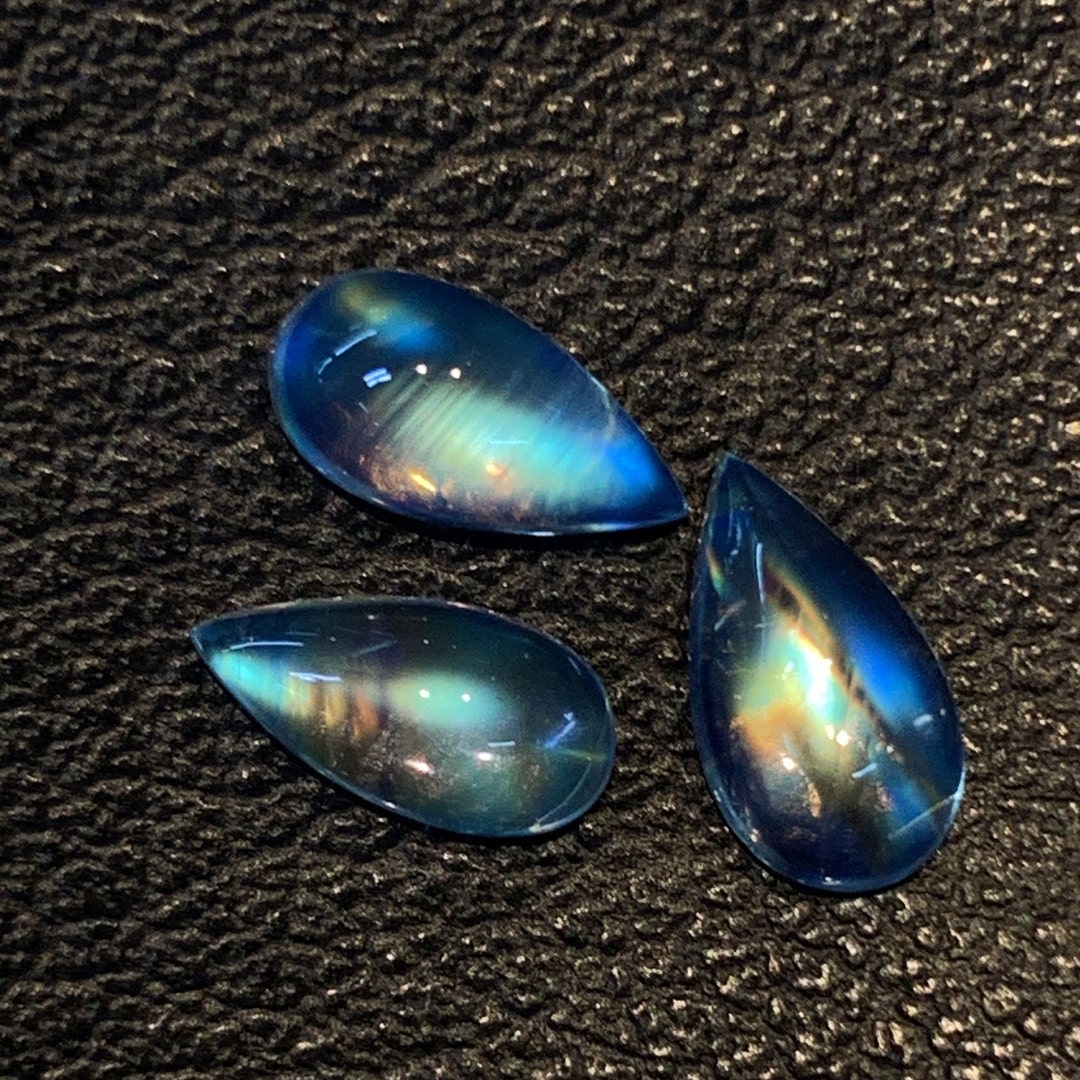 Superb Eye Clean Multi Blue Fire Rainbow Moonstone, 3 Pieces Pear Shape ...