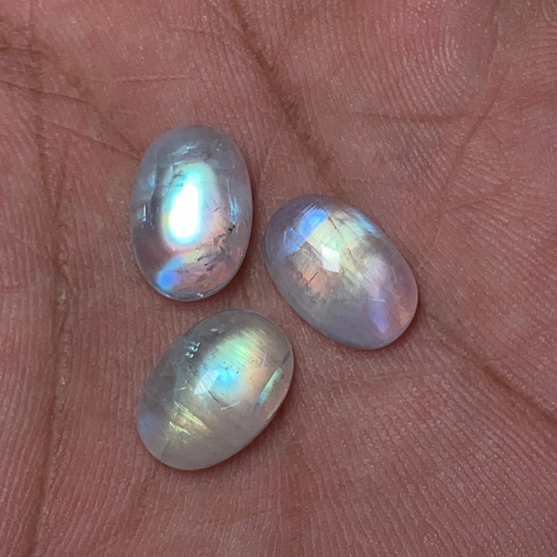 Fabulous Multi Fire Rainbow Moonstone, 3 Pieces Smooth Polish Loose Stone, Size 9x13 MM Weight ...