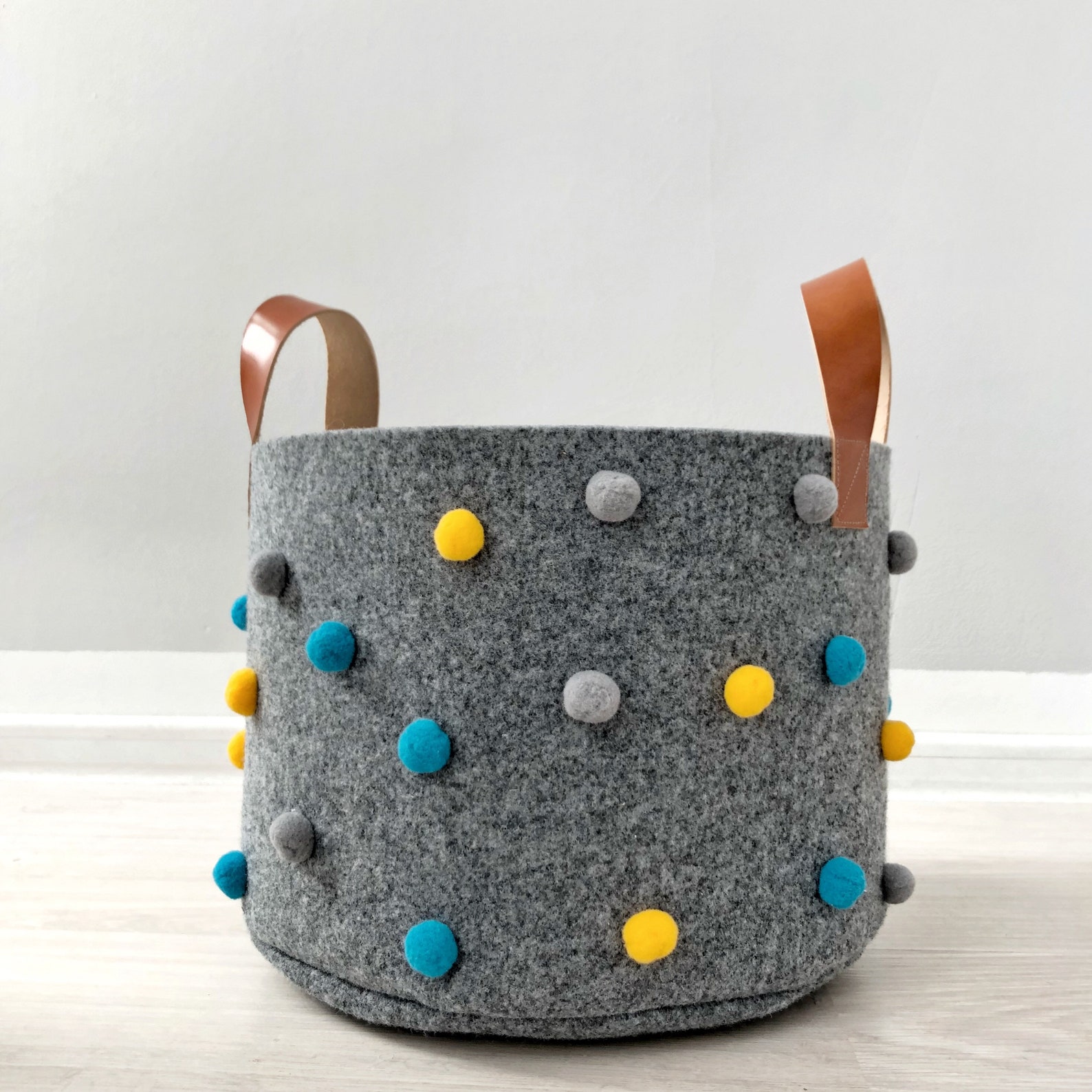 Felt Storage Basket Kids Laundry Hamper Round Felt Pom Pom - Etsy
