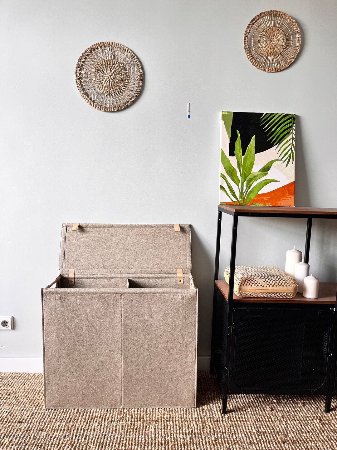 Wide Divided Laundry Hamper With Flip Lid | Two Compartment Felt Basket ...