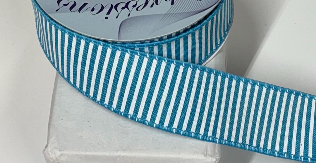 FREE Shipping-blue Stripe Ribbon, 1.5" by 5 YARDS, Spring Wired Ribbon ...