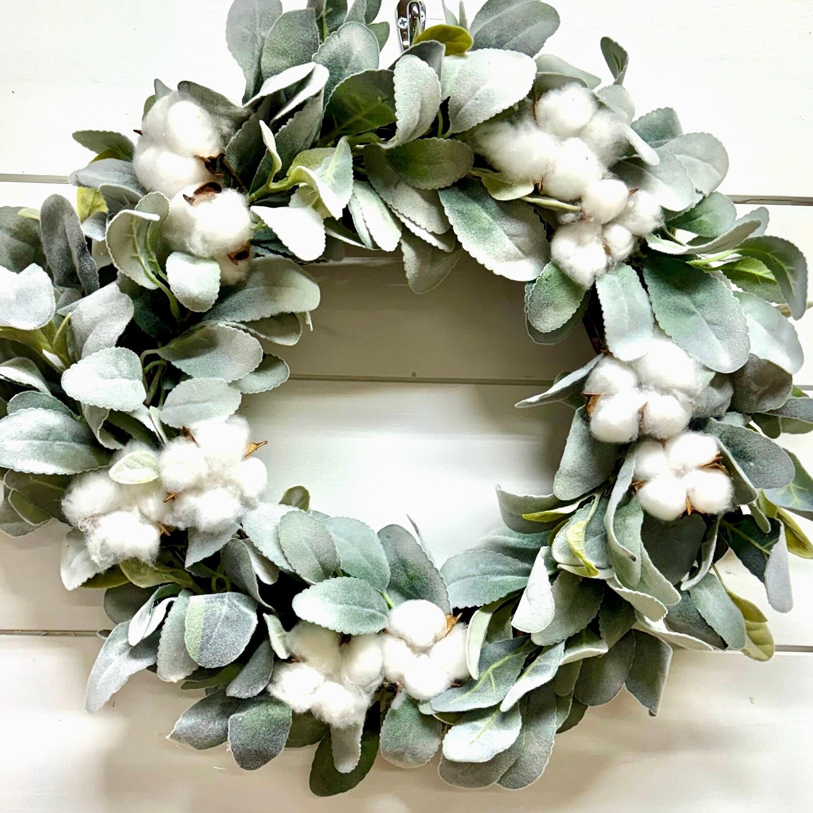 Lamb's Ear & Cotton Boll Wreath: Spring Door Decor - Etsy