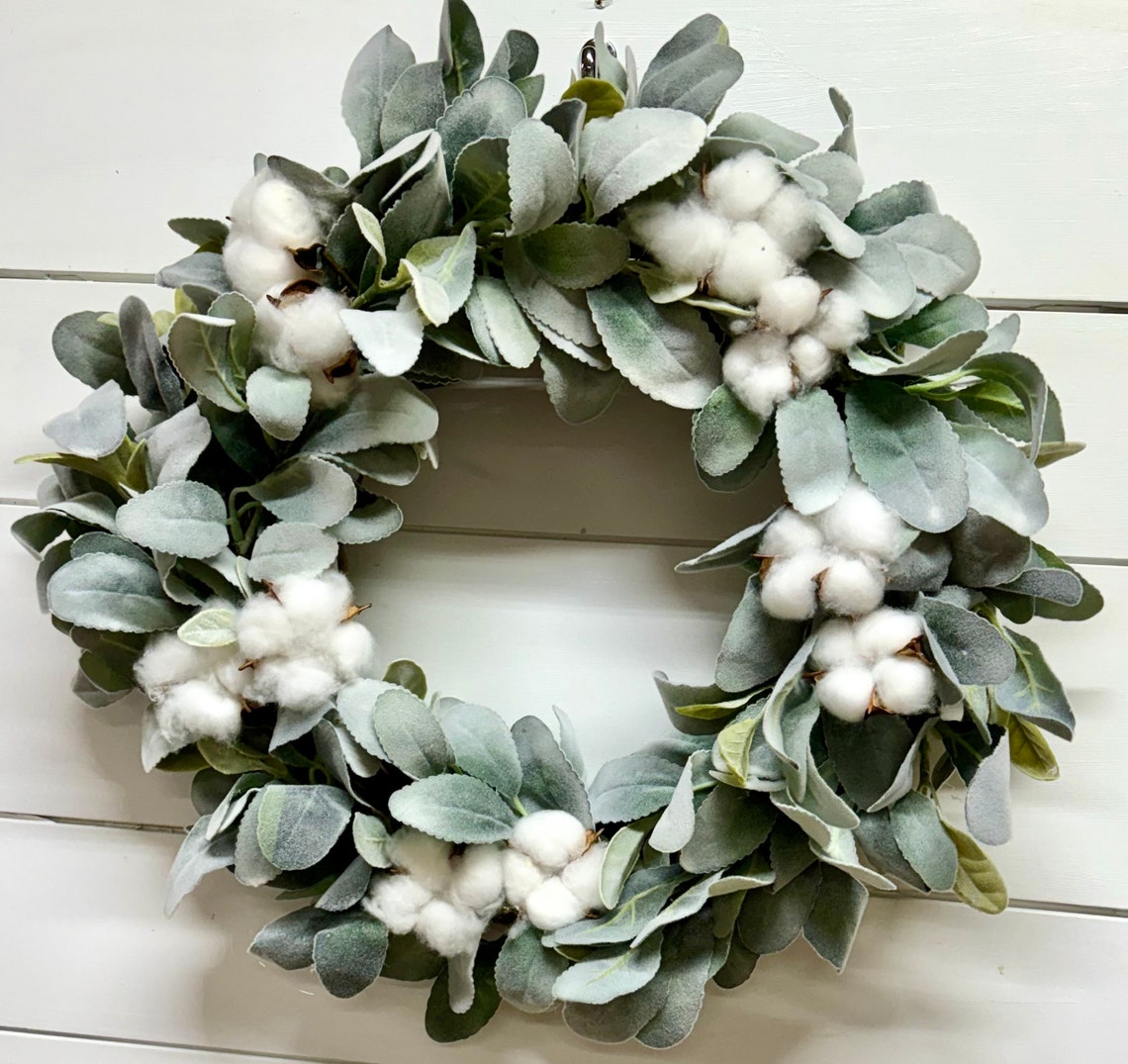 Lamb's Ear & Cotton Boll Wreath: Spring Door Decor - Etsy