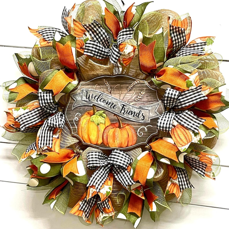 Welcome Friends Pumpkin Wreath, Fall Deco Mesh Wreath - Etsy